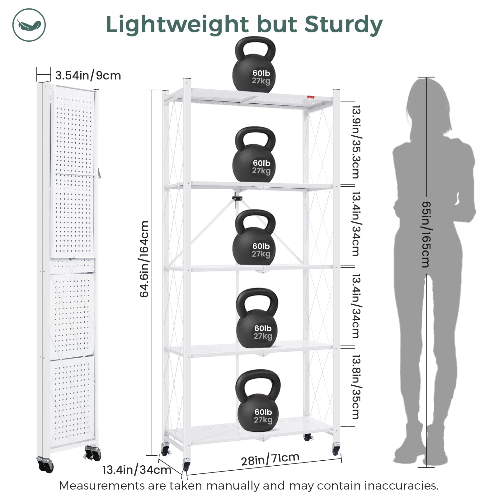 DEANIC 5 Tier Foldable Storage Shelves with Wheels, Large Capacity Shelving Unit, Freestanding Metal Wire Shelf Rack, No Assembly Organizer Rack for Garage Kitchen, Basement, Pantry(Black Pack of 2)