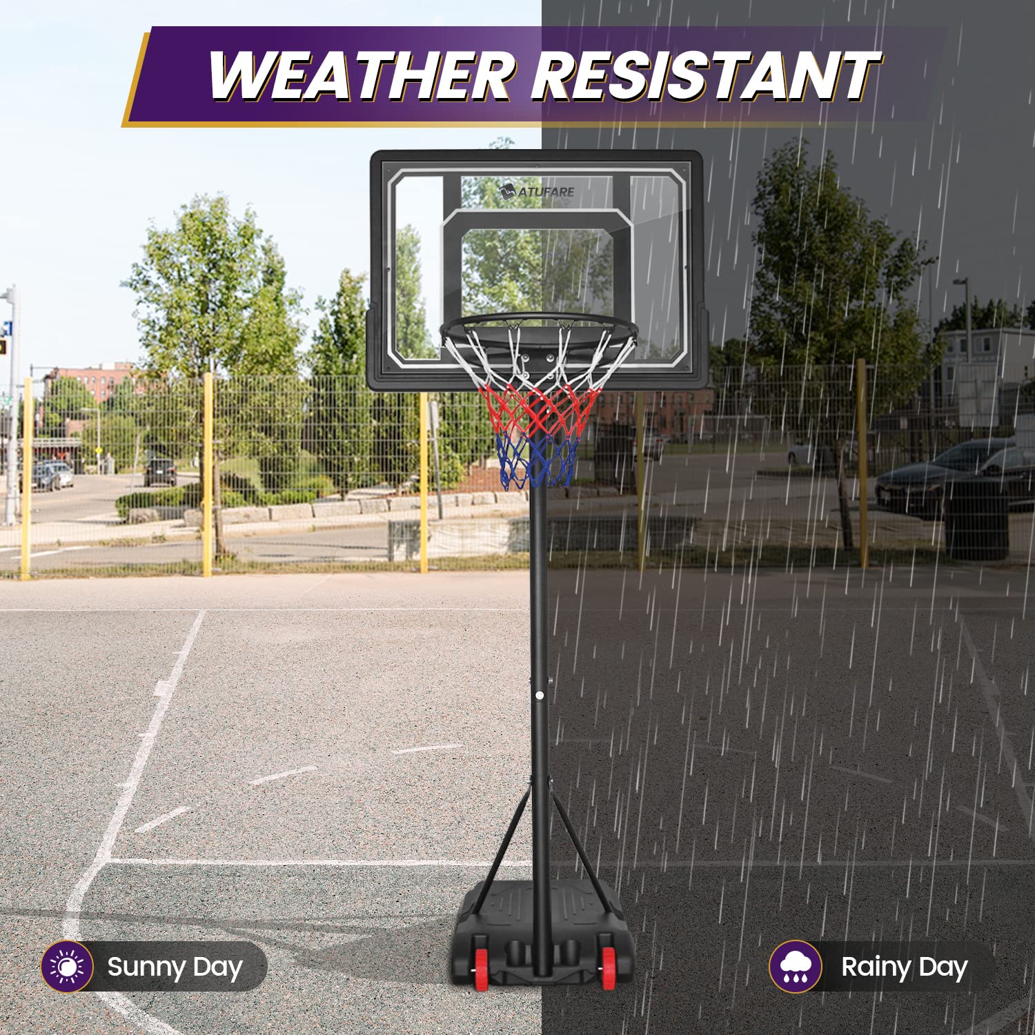 Basketball Hoop Outdoor for Kids Portable Goal System, 5.5-7FT Height Adjustable, 33.5" Backboard &15" Rim, Indoor (Black)