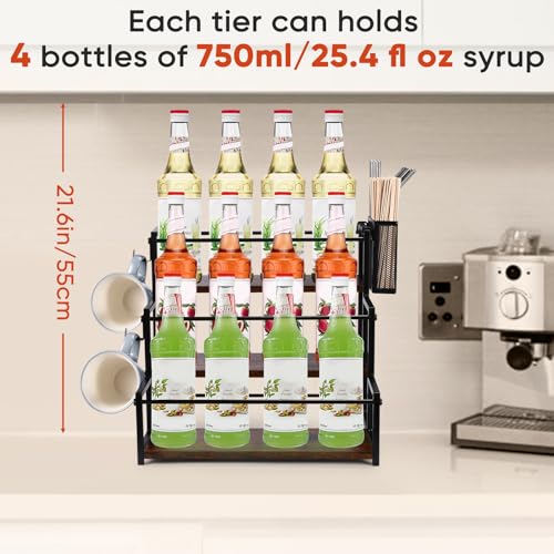 GADFISH Coffee Syrup Rack Organizer, 3 Tier Syrup Bottle Holder Stand for Coffee Bar, 12 Bottles Storage Shelves for Syrup, Wine, Dressing for Kitchen Coffee Station Countertop Tabletop Wine Rack