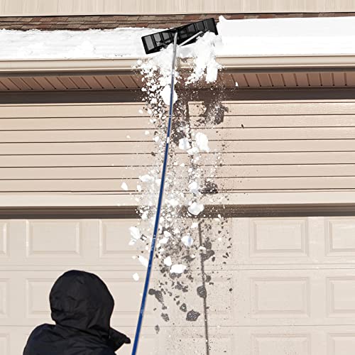 GYMAX Snow Roof Rake, 4.8-20FT Extendable Aluminum Snow Removal Tool with Anti-Slip Handle & 25” Wide Blade, Snow Rake for House Roof Leaves, Dribs