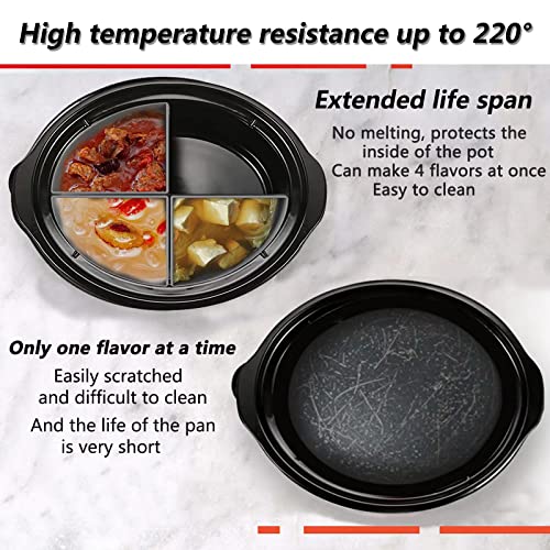 Slow Cooker Divider, 6 QT Silicone Liner, 4 in1 Slow Cooker Liners Reusable & Leakproof Silicone Crock Pot Dividerr Insert, Dishwasher Safe Cooking(Black)