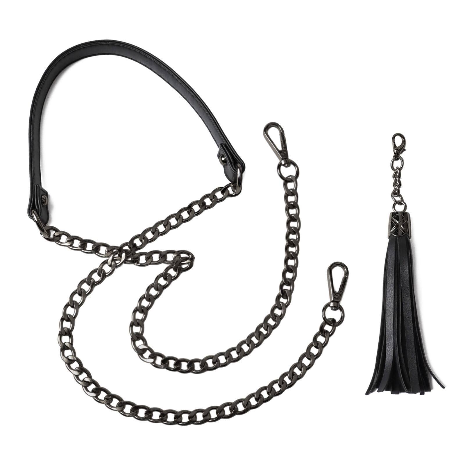 BEAULEGAN Purse Chain Strap Replacement for Shoulder and Crossbody Bag, Lightweight, 51 Inch Long 0.8 Inch Wide (Black/Gold)