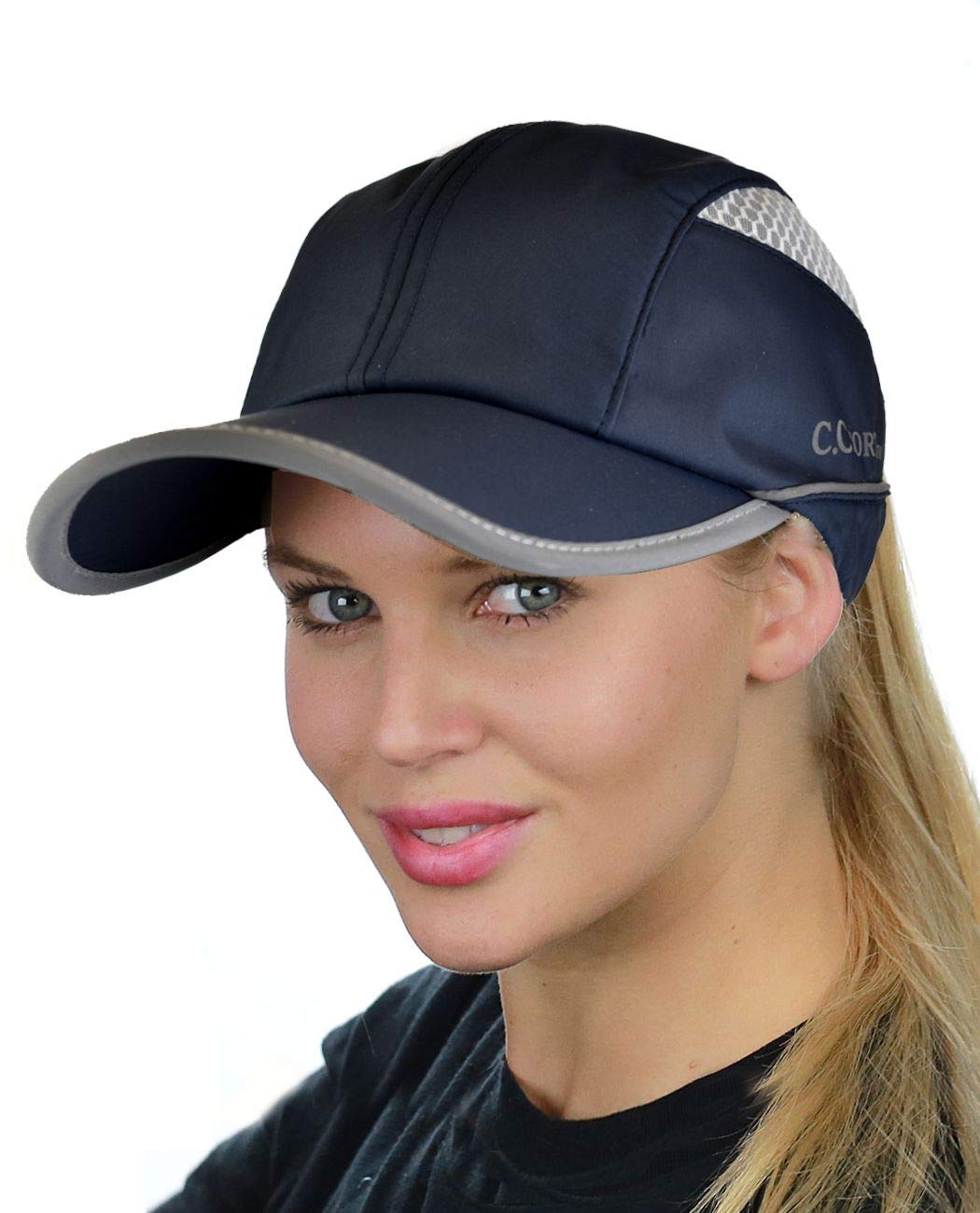 C.C Ponycap Messy High Bun Ponytail Water Resistant Adjustable Mesh Reflective Sporty Baseball Cap, Hot Pink