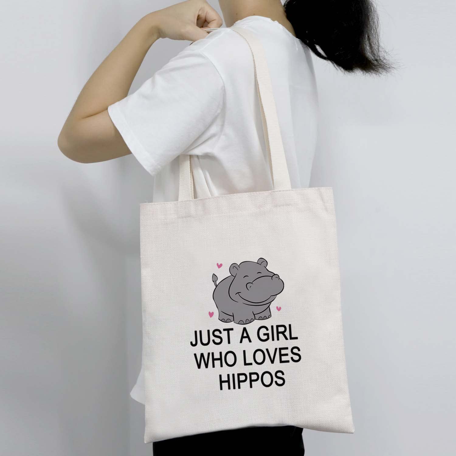 BDPWSS Hippopotamus Gift Hippo Lover Gift Just a Gi-rl Who Loves Hippos Inspirational Tote Bag (loves hippos TG)