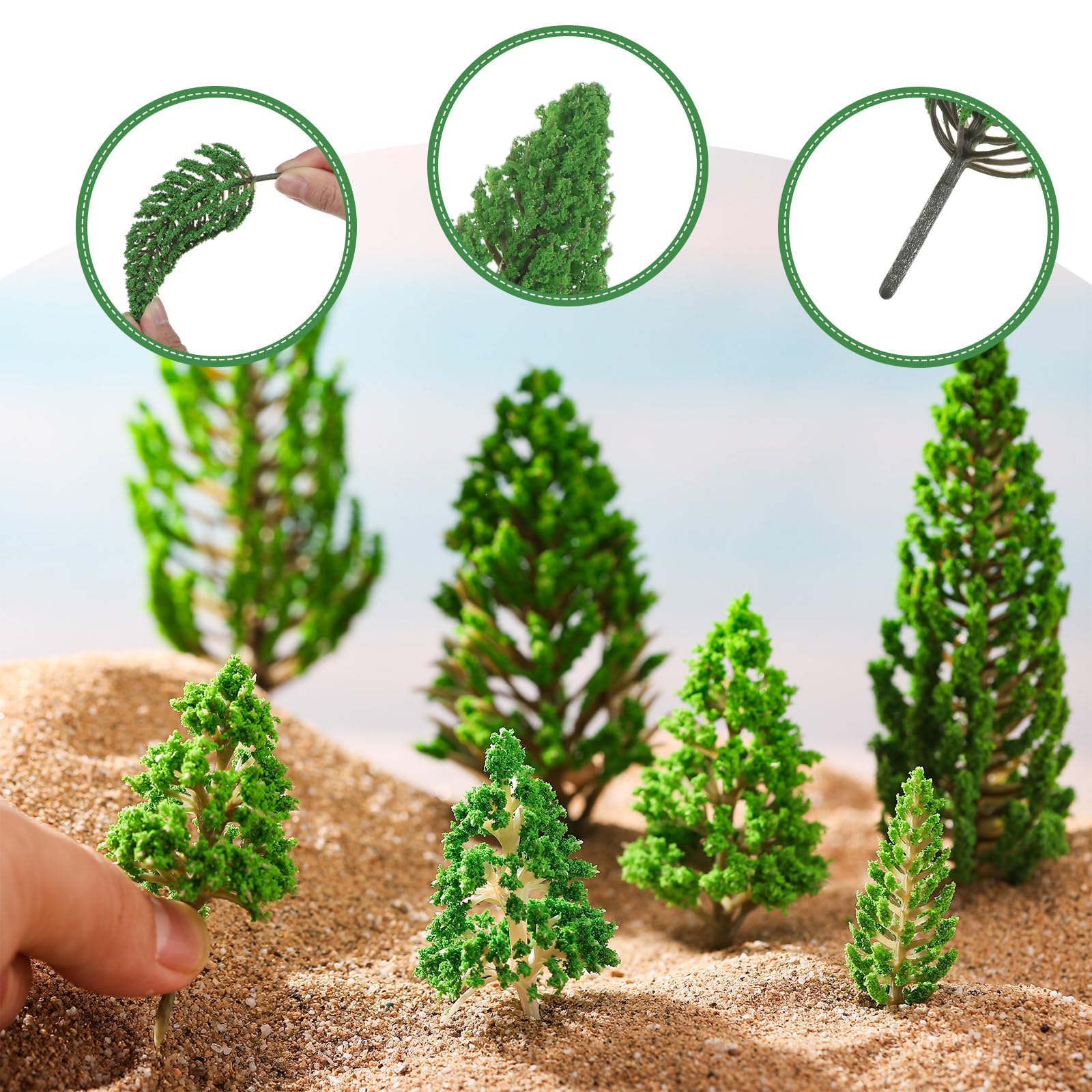 Thiccywoov 40 Pcs Diorama Supplies Kit Include 32 Miniature Trees 1.2-6.2 Inch Mini Mixed Model Trees Plastic Fake Architecture Trees 8 Bags Scenery Basing Material Kit for DIY Craft (Scenery Trees)