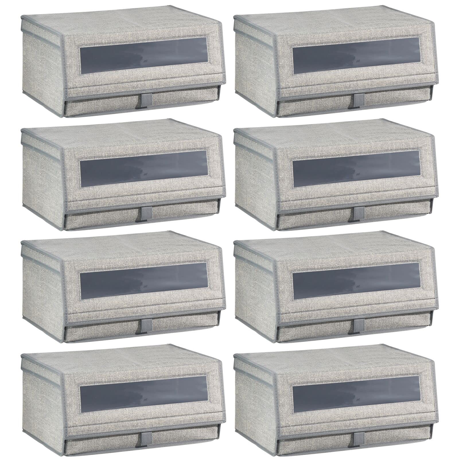 mDesign Large Fabric Closet Shoe Storage Box w/Clear Window - Shoe, Sandal, Sweater, Linen, Clothes Organizer - Boot Storage Solutions - Shoe Bin - Lido Collection, 8 Pack, Gray