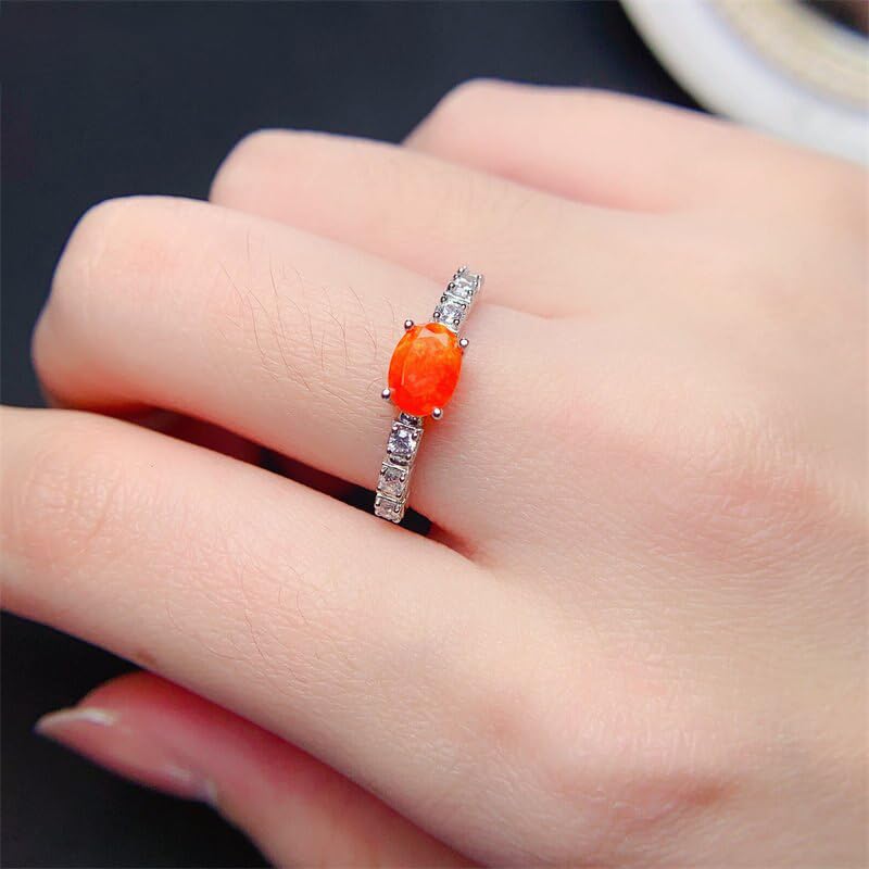 Bijoux Central Oval Simulated Orange Mexican Fire Opal and Round Cz Ring Sterling Silver