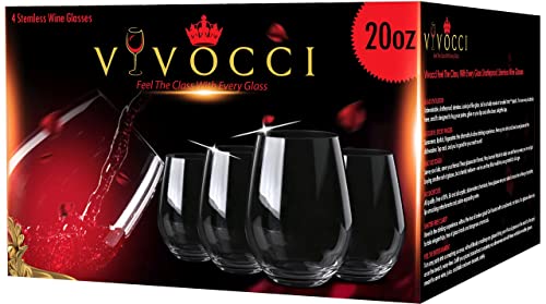 Vivocci Unbreakable Elegant Plastic Stemless Wine Glasses 20 oz | 100% Tritan Heavy Base | Shatterproof Glassware | Ideal For Cocktails & Scotch | Perfect For Homes & Bars | Dishwasher-Proof, Set of 4