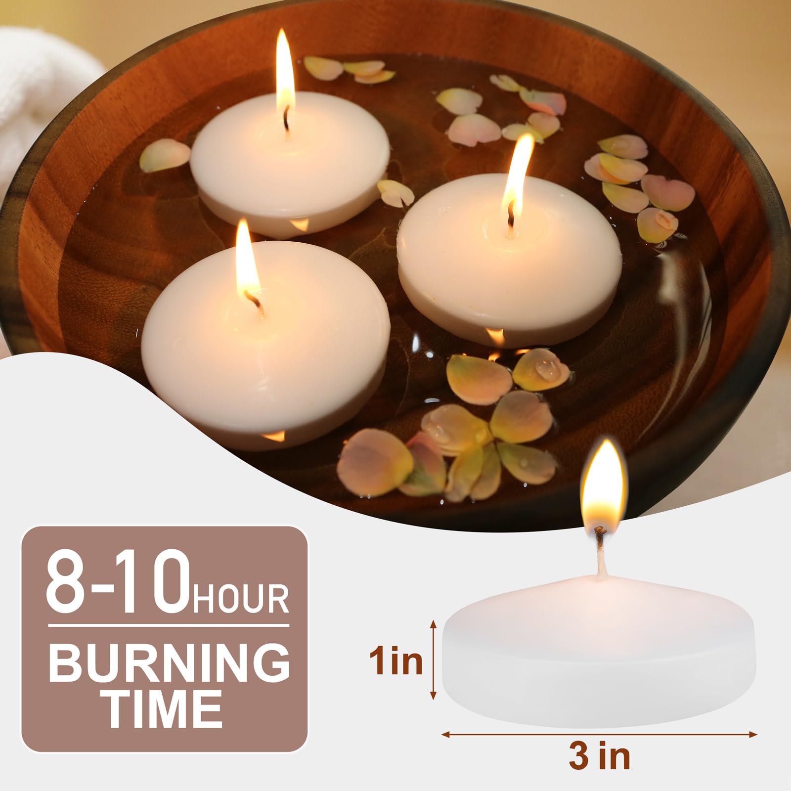 Capaniel 3 inch White Floating Candles, 48 Packs Unscented Floating Candles for Centerpieces-10 Hours Burn Time-3β Floating Tealight Candles for Cylinder Vases, Pool, Wedding, Party, Valentine's Day