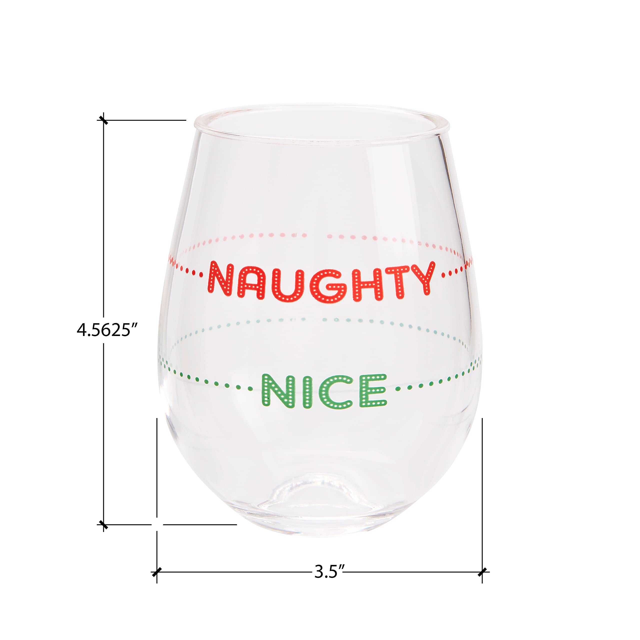 C.R. Gibson QWG2O-22630 Naughty or Nice Acrylic Stemless Wineglass for Christmas Parties and Celebrations, 12 fl. Oz.