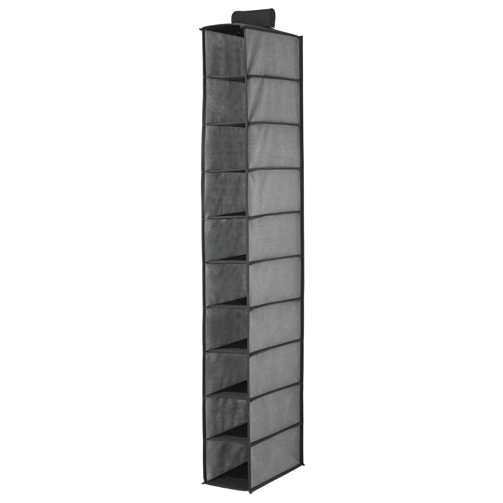 mDesign Soft Fabric Closet Organizer - Holds Shoes, Handbags, Clutches, Accessories - 10 Shelf Over Rod Hanging Storage Unit - Textured Print - 2 Pack - Charcoal Gray/Black
