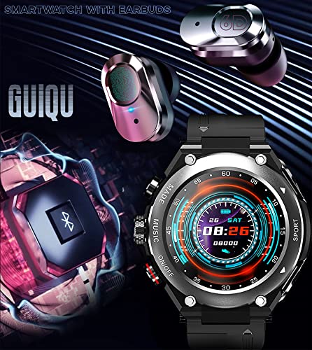GUIQU Smart Watch with Earbuds, Bluetooth 5.3 HiFi Sound Effect [GPS 45mm] Monitor Tracker for Health Fitness Running Sleep Cycles, US Version Compatible Android and iOS