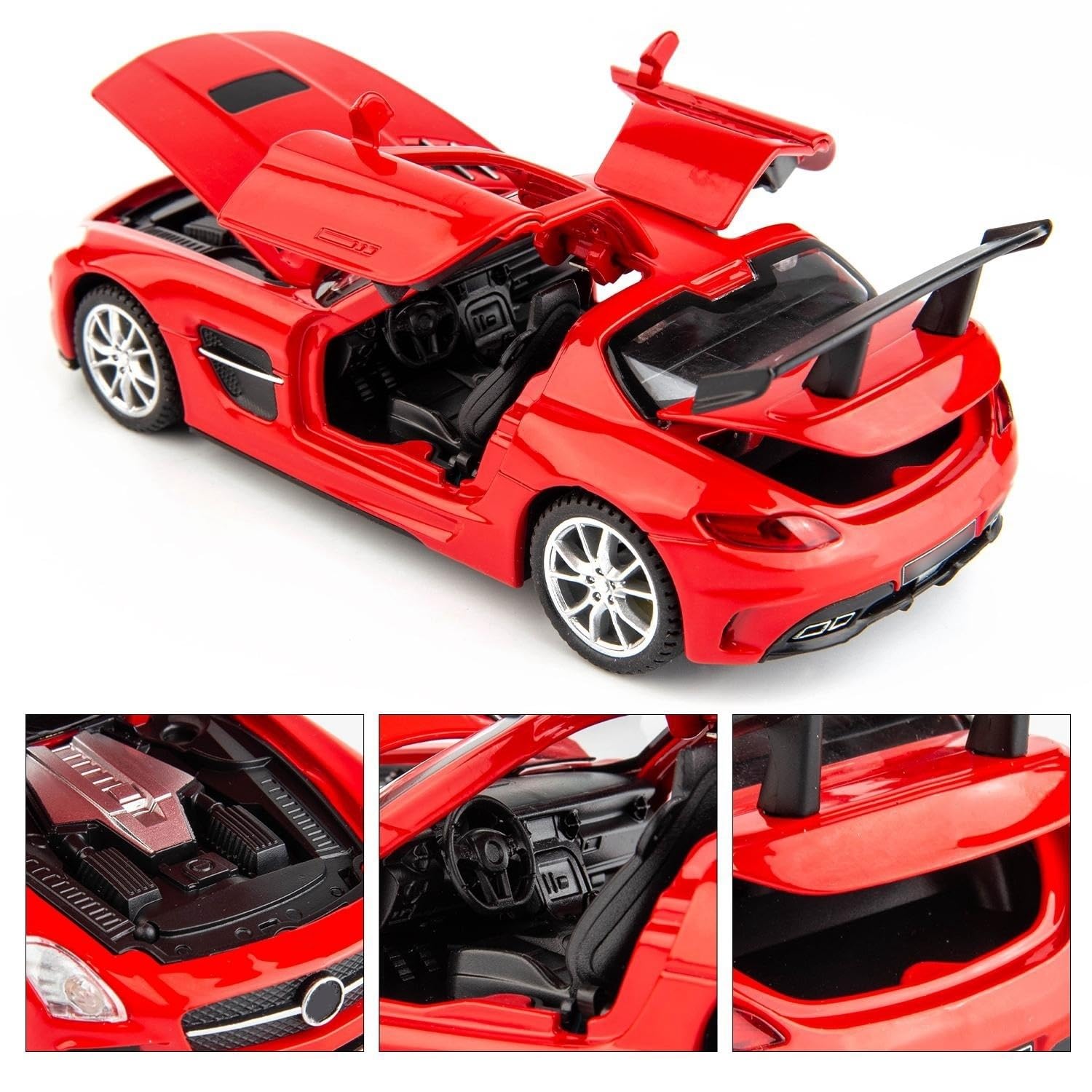BDTCTK for 1:32 SLS AMG Model Car, Diecast Zinc Alloy Pull Back Toy Car with Sound and Light for Kids Boy Girl Black