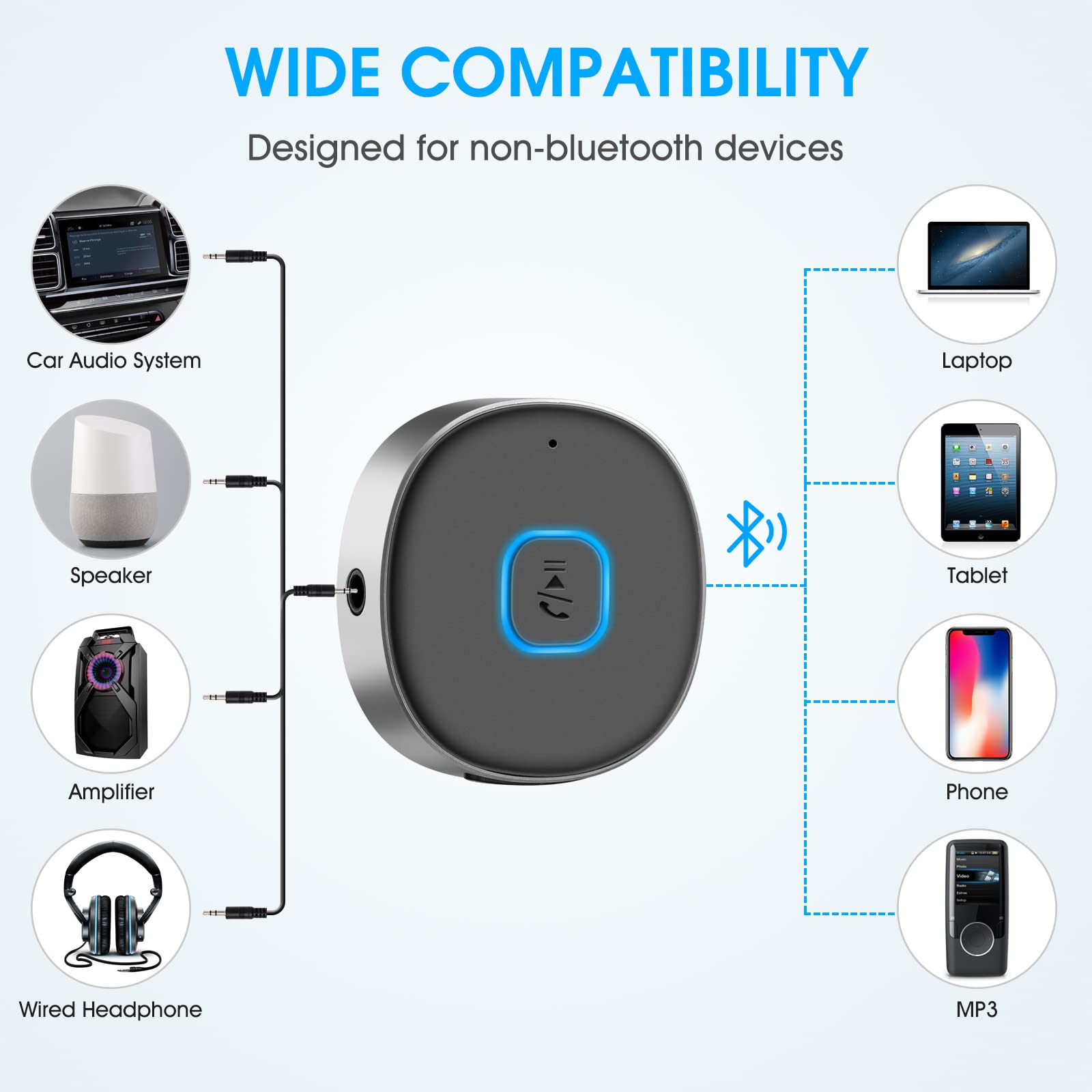 Bluetooth Aux Receiver for Car, Portable 3.5mm Aux Bluetooth Car Adapter, Bluetooth 5.0 Wireless Audio Receiver for Car Stereo/Home Stereo/Wired Headphones/Speaker, 16H Battery Life (black)