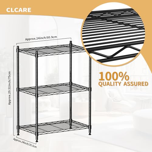CLCARE Stacking Shelf Adjustable, Stackable & Expandable, Heavy Duty Storage Shelving Unit, Cabinet Organizer Shelf (Black, 3-Tier)