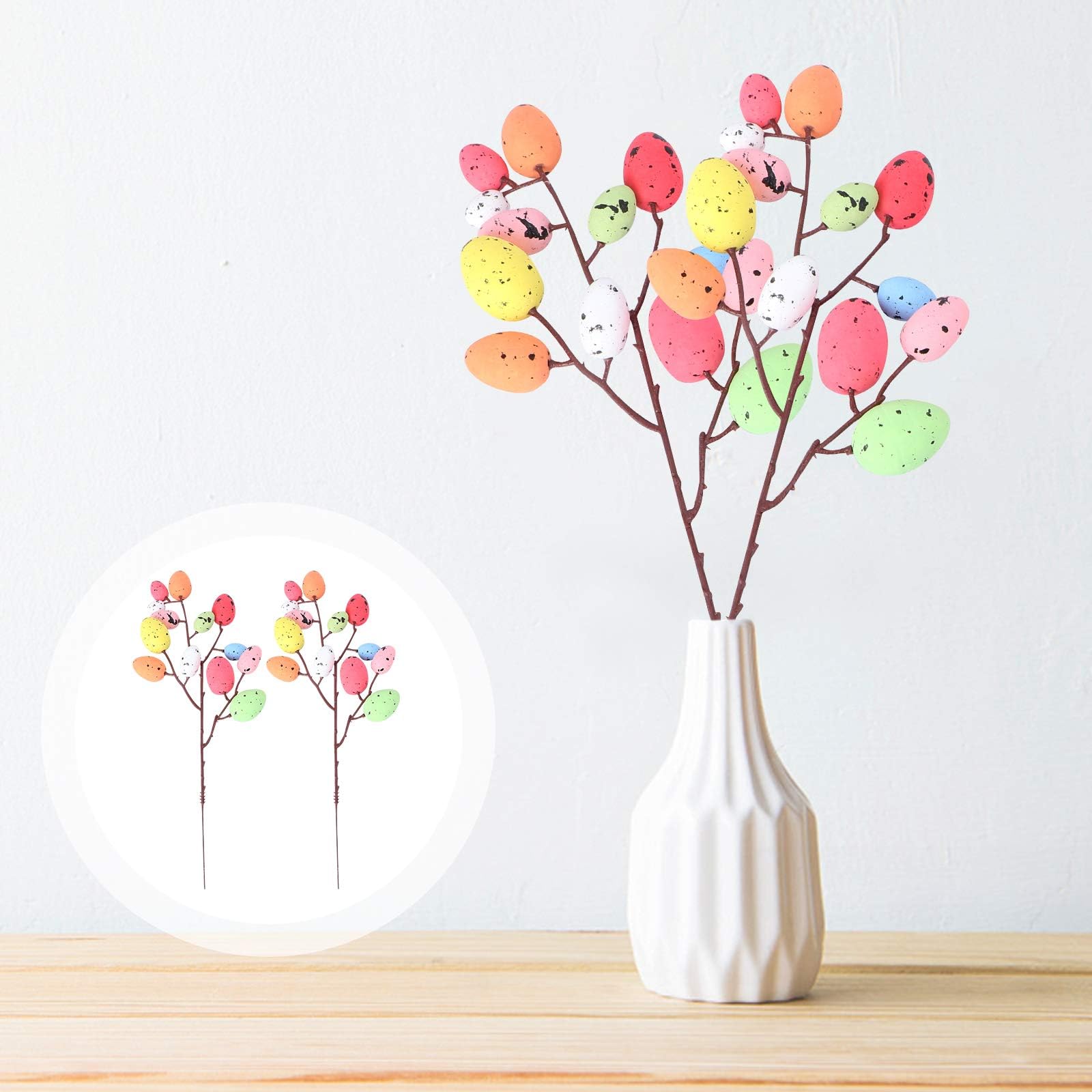 LUOZZY 8pcs Easter Egg Picks Artificial Easter Eggs Branches Flower Picks Fake Eggs Bouquet for Spring Easter Party Garden Yard Home Vase Decor