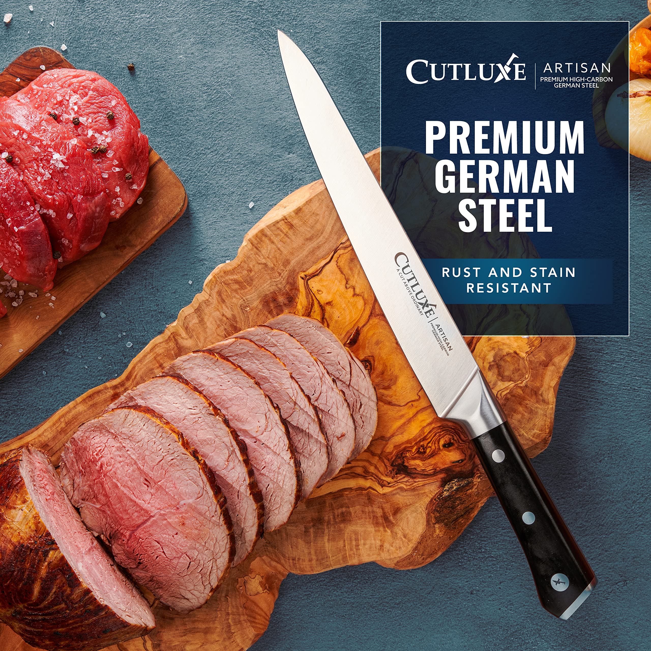 Cutluxe Meat Carving Knife – 9" Turkey Carving Knife – Razor Sharp & Full Tang – High Carbon German Steel – Ergonomic Handle Design – Artisan Series
