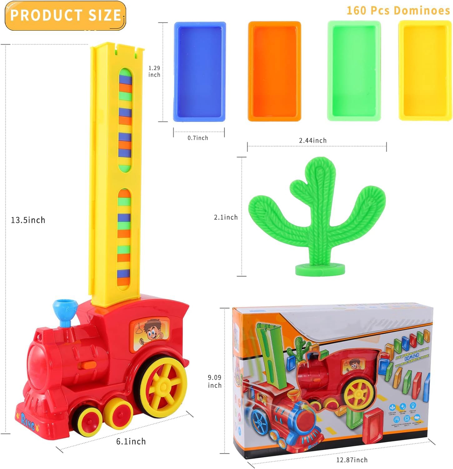 COCPOK Domino Train Set - 160 Pcs,Automatic Domino Train Toy with Lights & Sounds,Kids Domino Blocks Building Stacking Toy,Automatic Domino Laying Train Toy Set