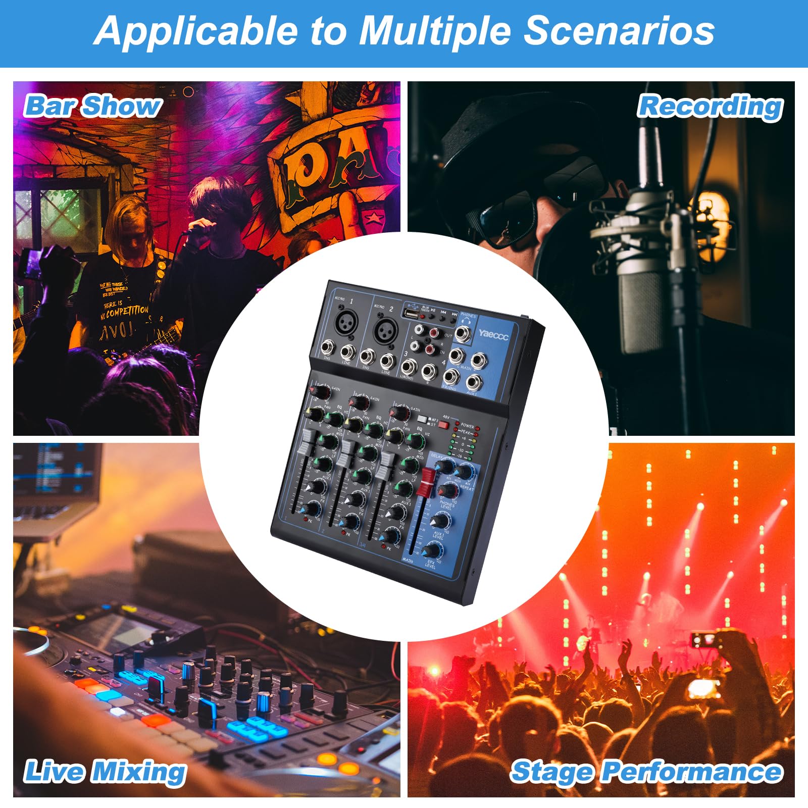 Professional 4/7 Channel Live Studio Audio Sound USB Compact DJ Mixer Mixing Console (4 Channel)