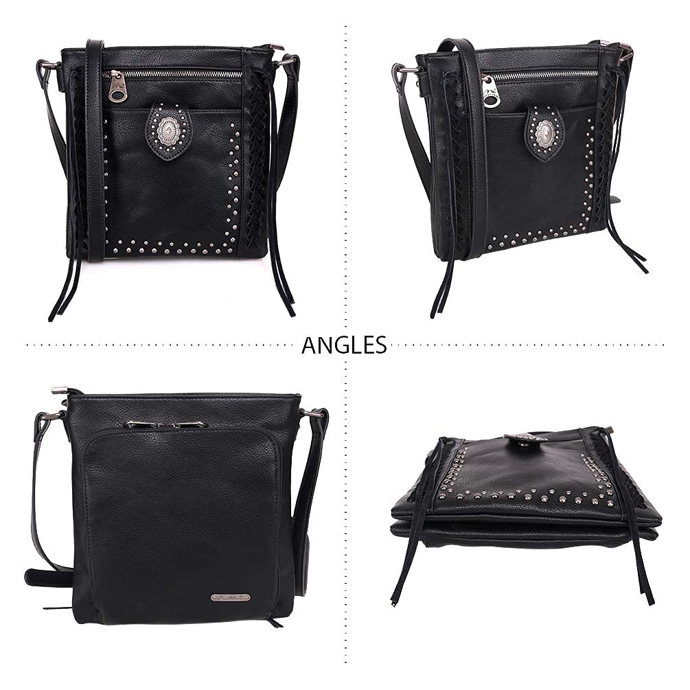 Montana West Leather Concho Crossbody Bag Collection Concealed Carry Bag For Women Shoulder Bag MW918G-9360WBK