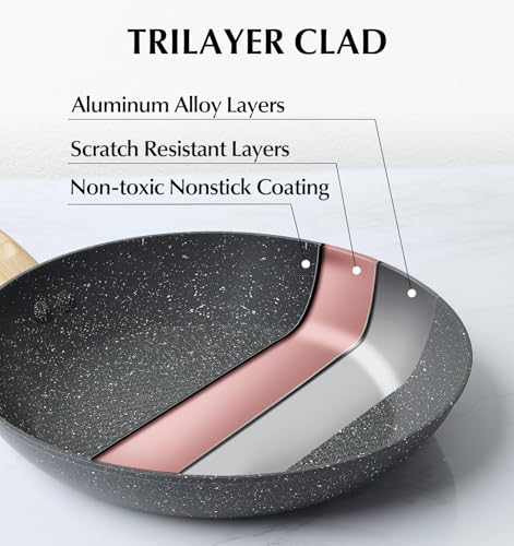KOCH SYSTEME CS 10 Inch Frying Pans Nonstick, Ultra Non Stick Black Marble Omelet Pan with Ergonomic Bakelite Handle, Aluminum Skillets with Honeycomb Design on Inner Surface