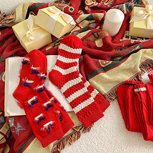 Compression Socks Men Women Autumn And Winter Red Color Matching Thickened Warm Mid Tube Socks Womens Cushion Socks
