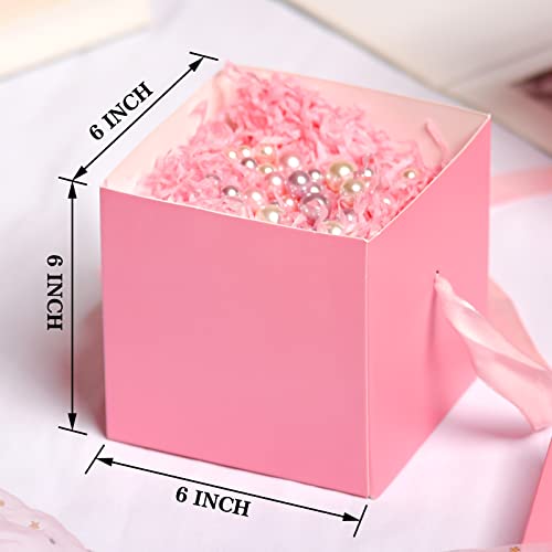 GP SUP 6”×6”×6”Pink Gift Boxes with Lids,12 Pcs Beautiful Squared Boxes with Ribbon Perfect for Weddings,Christmas, Birthday,Valentines Day