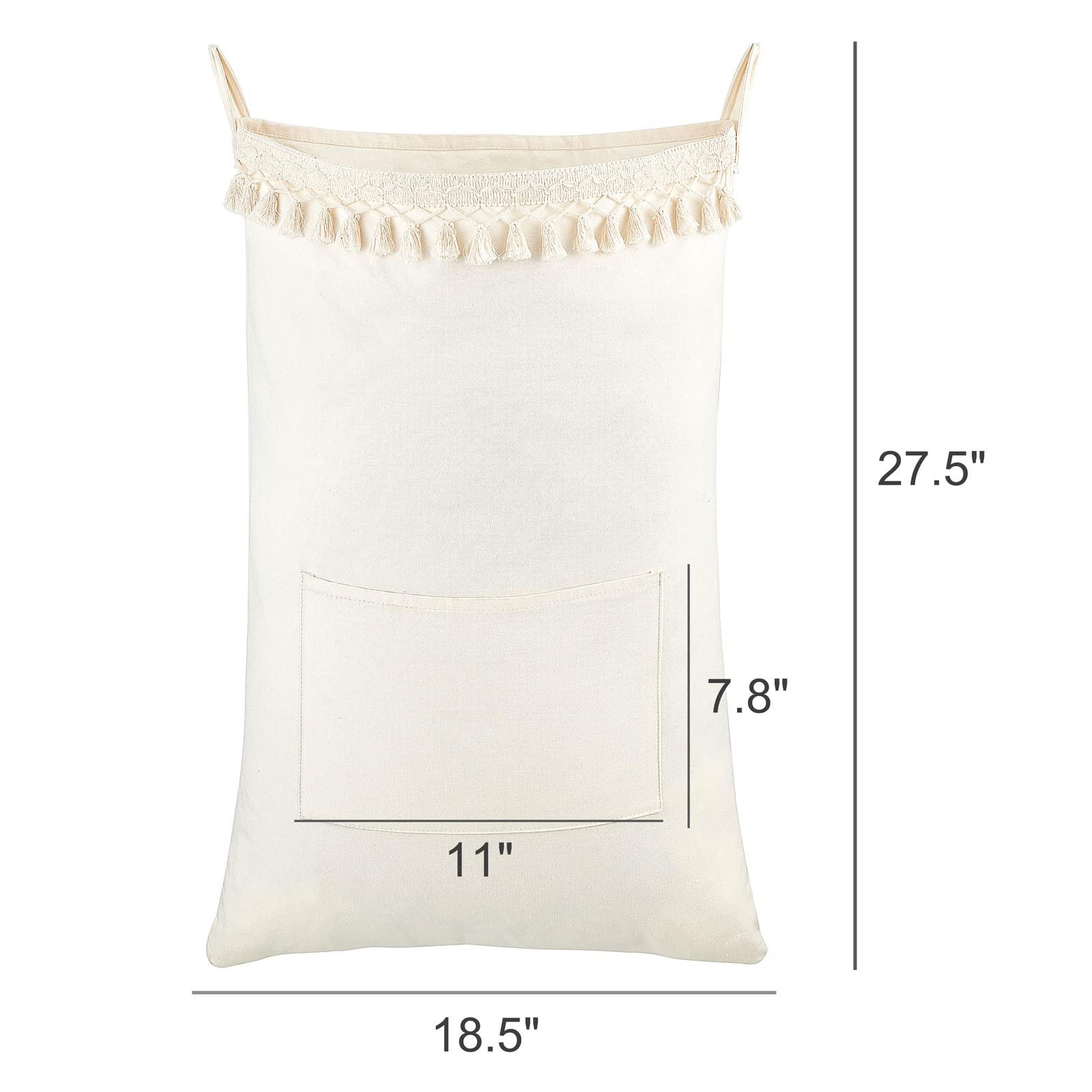 Dahey Over The Door Organizer with 4 Pockets and Macrame Hanging Laundry Hamper Bag Boho Door Storage for Pantry, Closet, Nursery, Bathroom, Bedroom, Dorm, White