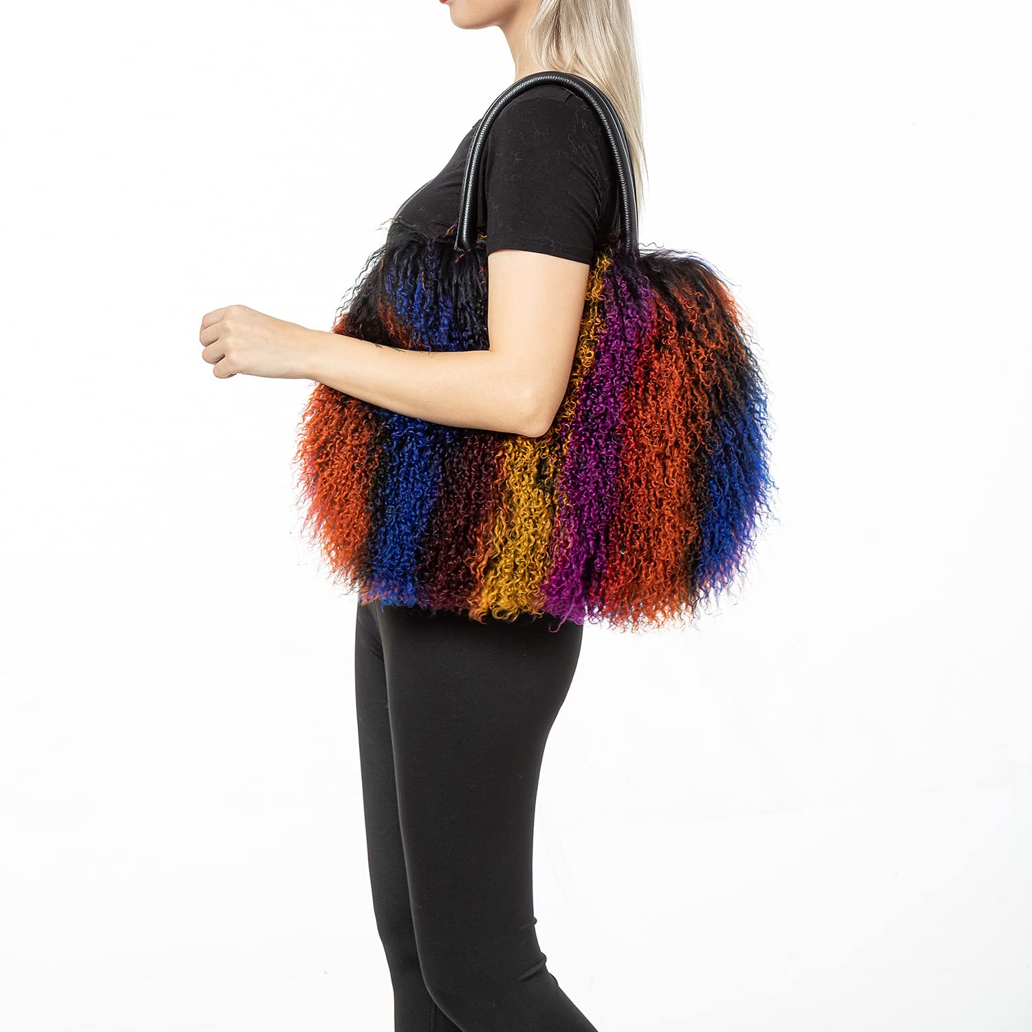 LVCOMEFF Women Genuine Mongolia Sheep Fur Handbag Bag Multicolor 2021 Furry Luxurious