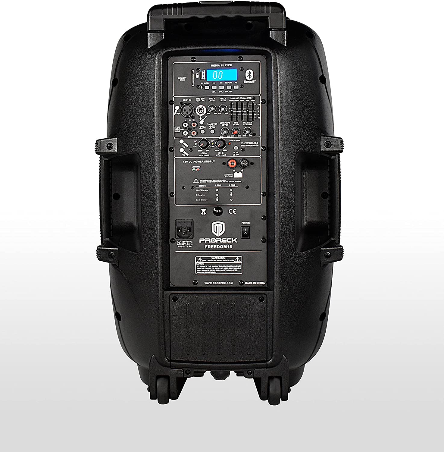 PRORECK Freedom 15 Portable 15-Inch 800 Watt 2-Way Rechargeable Powered Dj/PA Speaker System with Bluetooth/USB/SD Card Reader/FM Radio/Remote Control/Wireless Microphones/Speaker Stand