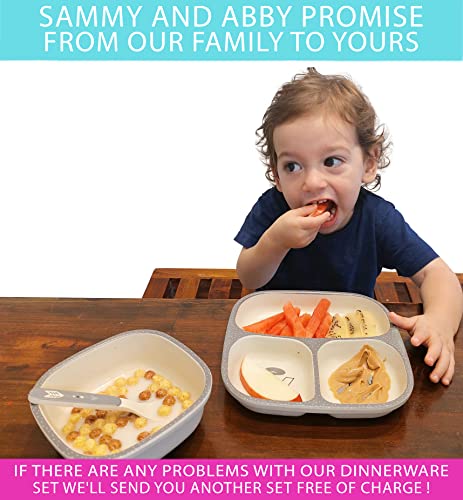 Kids 5 piece Dinnerware Set - Bamboo Toddler Dinner Set - Dishwasher Safe - The Perfect Childrens Dining Set With A Bowl, Plate, Cup And Utensils- Divided Plate Which Is Great For Fussy Eaters
