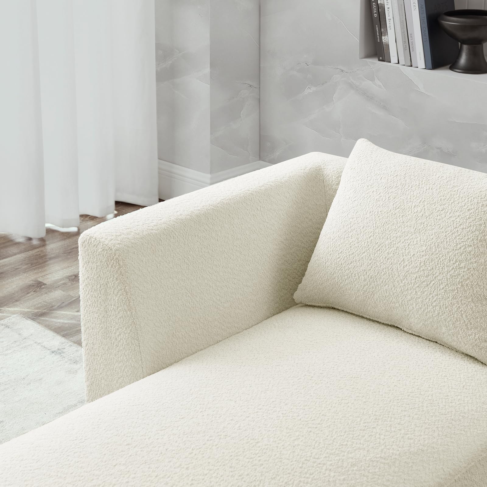 GNIXUU Modular Sectional Sofa, Modern Minimalist Boucle Fabric U-Shaped Sectional Couch, Comfy Double Chaise Lounge 4 seat Couch Set with Pillows for Living Room, Office, Apartment,117Inch(Beige)