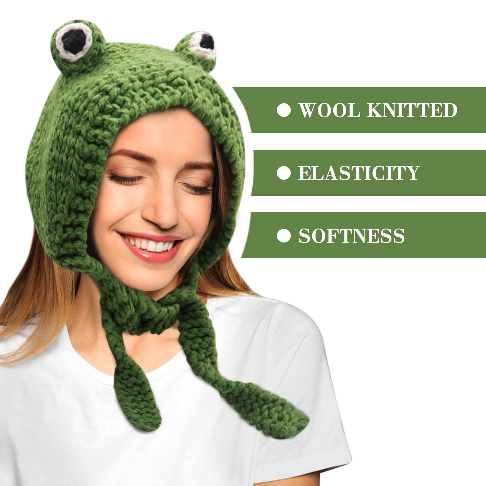 Cnorialy Frog Headband Hat Cute Crochet Knitted Headband Outdoors Big Eye Frog Cap Earflap Ear Protective