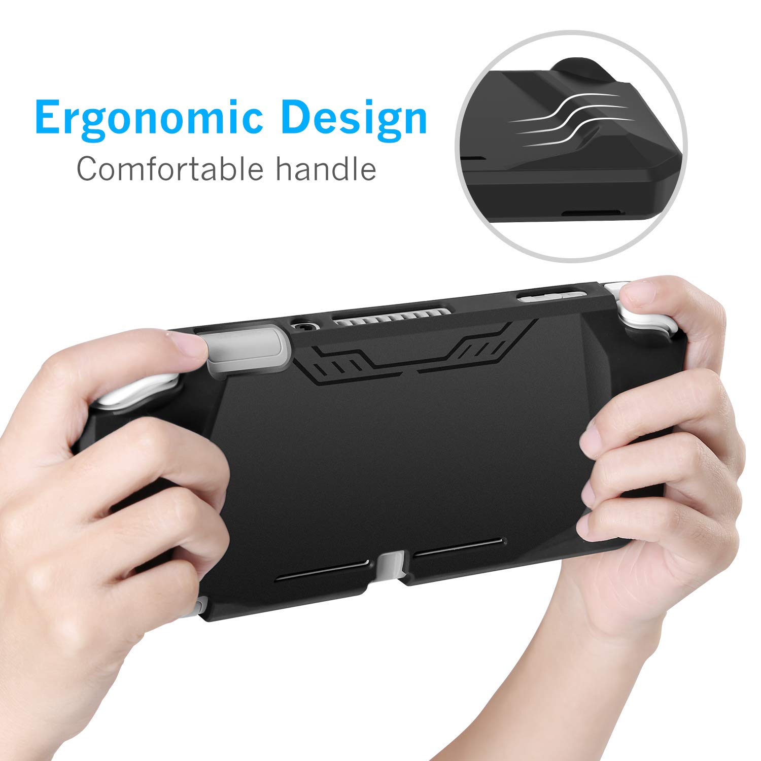 Case for Nintendo Switch Lite, HEYSTOP Soft TPU Protective Case Cover for Nintendo Switch Lite with Switch Lite Tempered Glass Screen Protector and Thumb Stick Caps (Black)