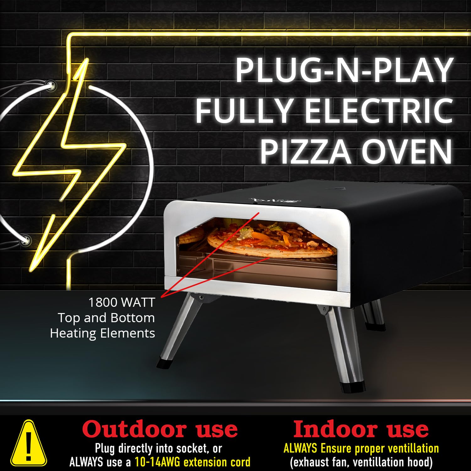 Deco Chef Electric Pizza Oven, 12-Inch Ceramic Stone and Grill, 1800W, Bakes up to 750 Degrees for Countertop Artisan Style Pizza, 13" Double Wall Stainless Steel, Indoor & Portable Outdoor Pizza Oven