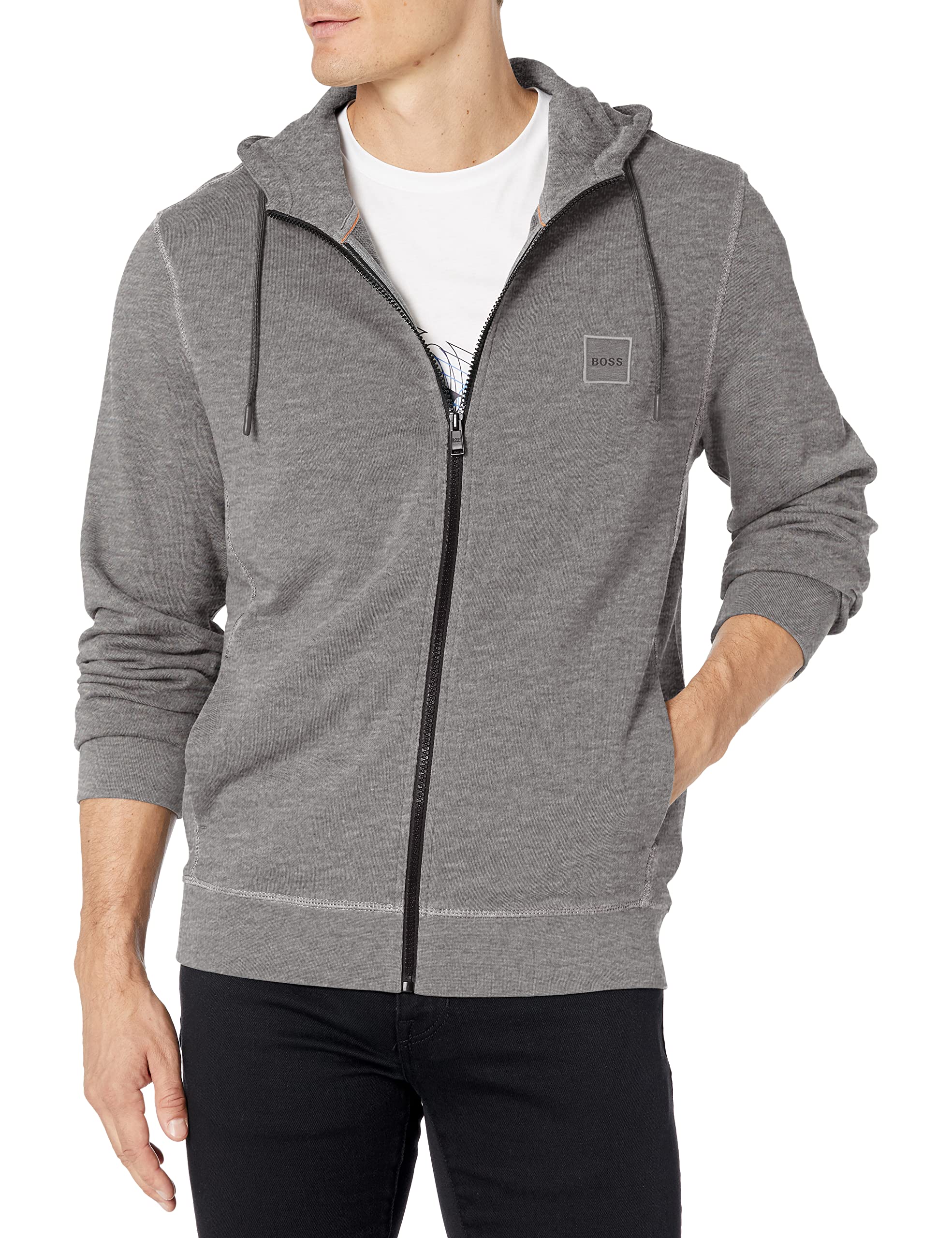 BOSS Patch Logo French Terry Pullover Cotton Zip Up Hooded Sweatshirt