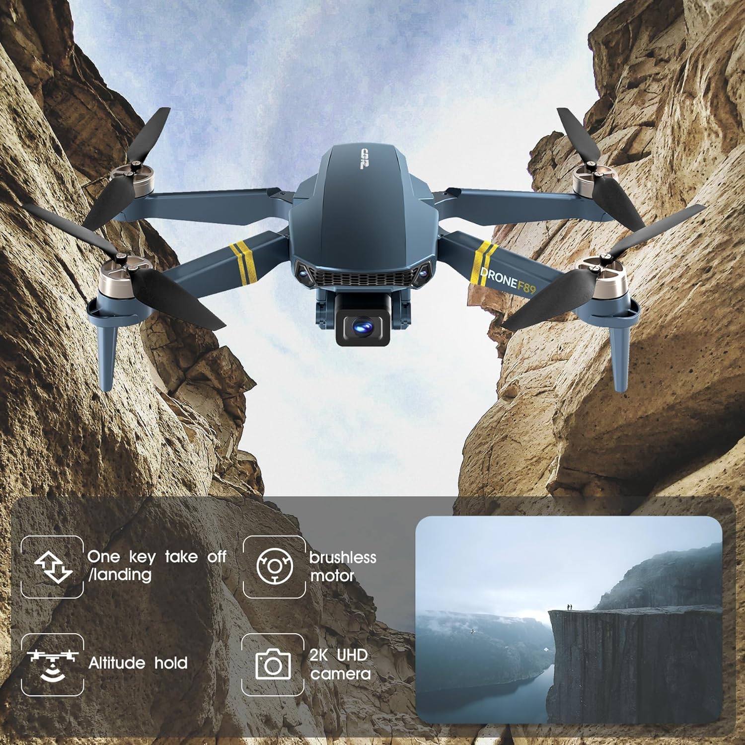 Brushless Super Endurance Foldable Drone with Camera for Beginners–60+ min Flight Time, WiFi FPV Quadcopter with 120°Wide-Angle 2K HD Camera, Brushless Motor, Auto Hover, Follow Me (3 Batteries)