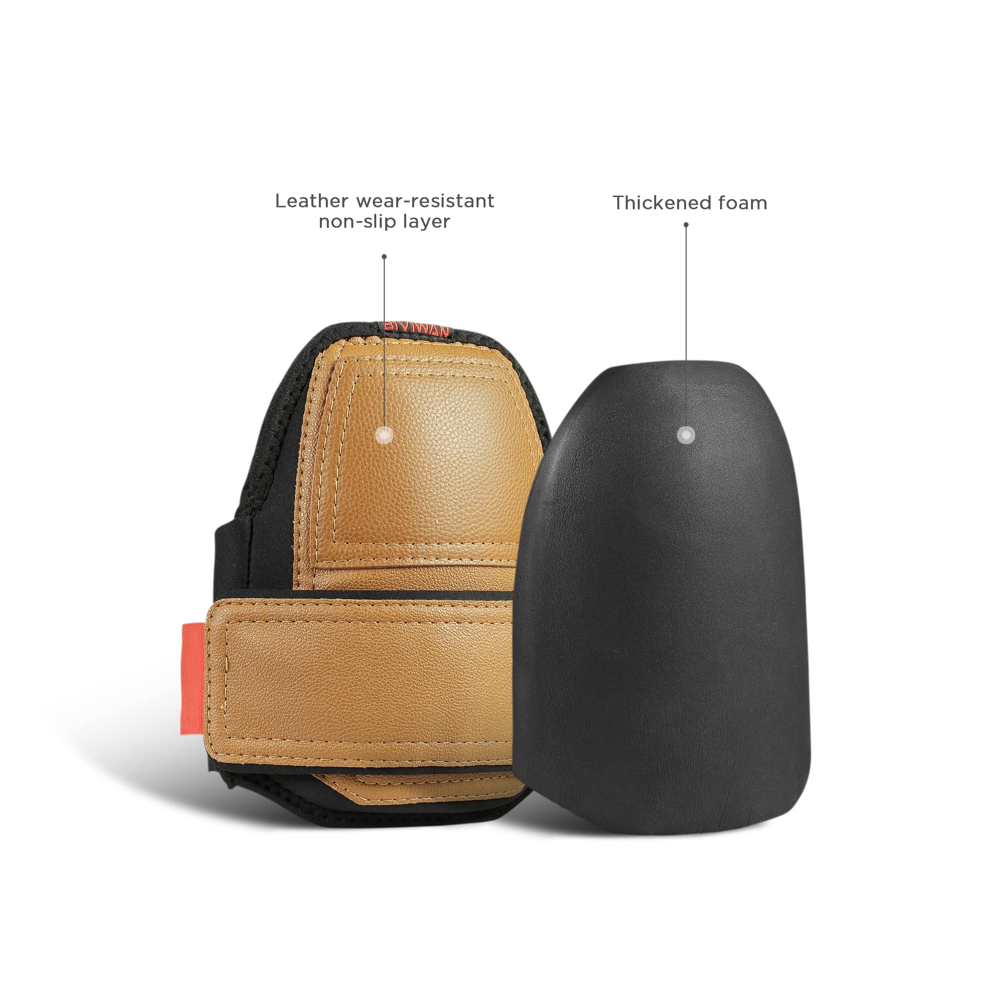 Biviwan 2 Pairs Leather Knee Pads, One Strap Non-slip Knee Pads, Machine Washable, Durable, Gifts for Men,Large Size