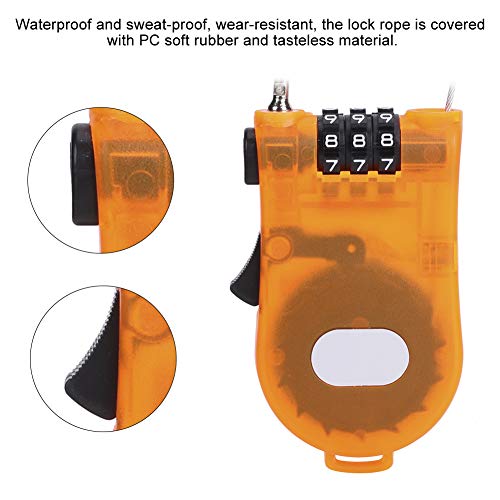 Bike Lock, Cable Luggage Lock, 3 Digit Combination Lock with 1 M Retractable Cable, for Bike, Cabinets Toolboxes