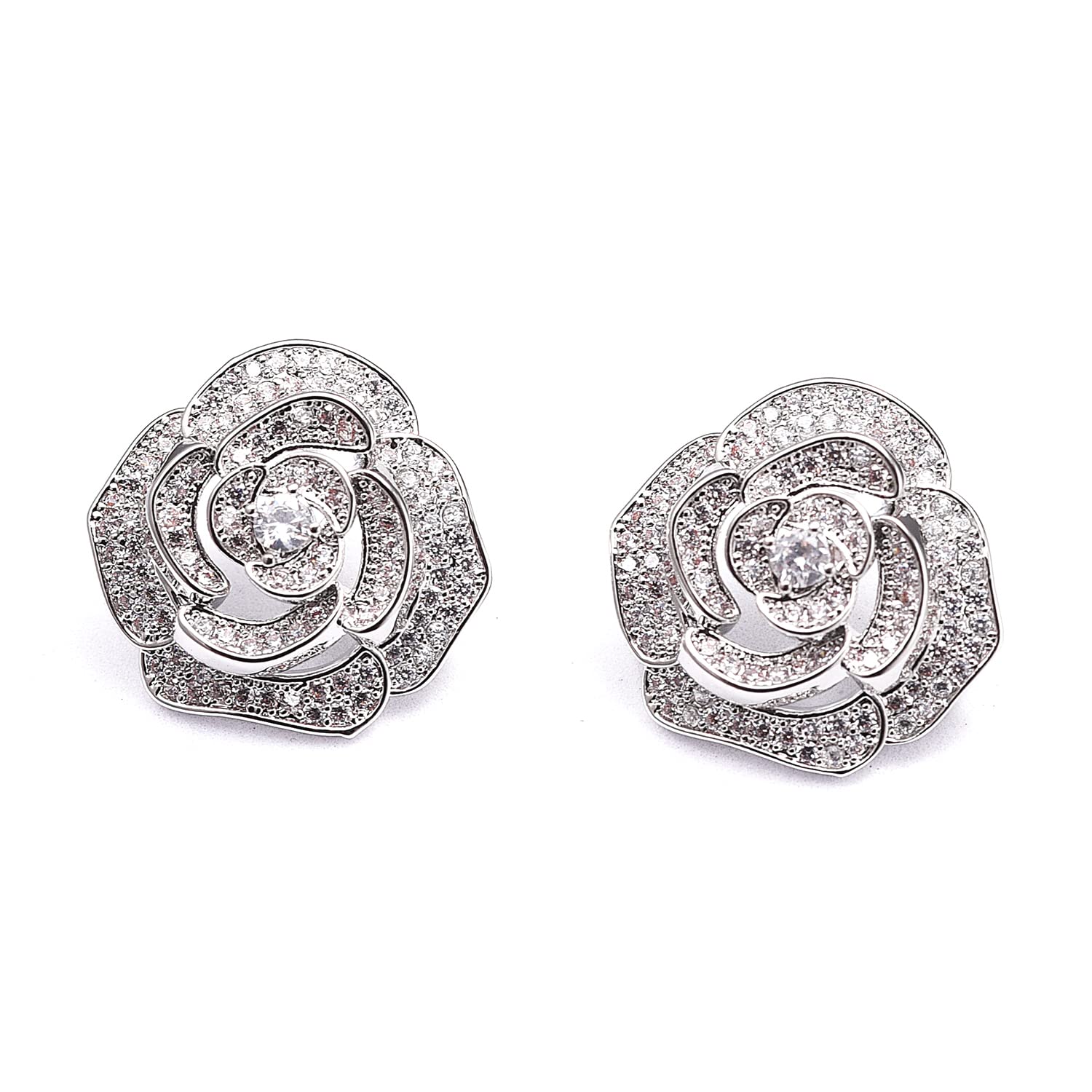 Celebrity Designer Women's Flower Charm Rhinestone Stud Earrings