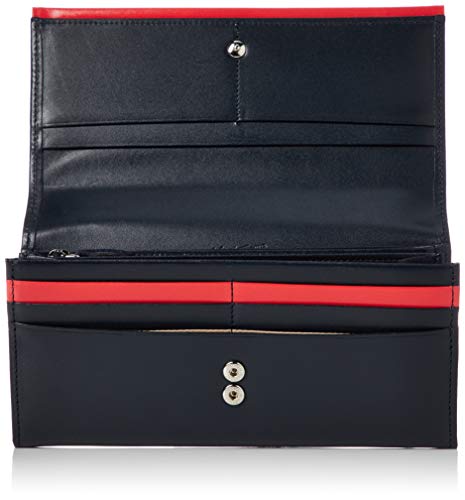 Kitamura NH0779 Long Wallet, Coin Purse, L-Shaped Type, Dark Blue/Red, Navy Blue 10701