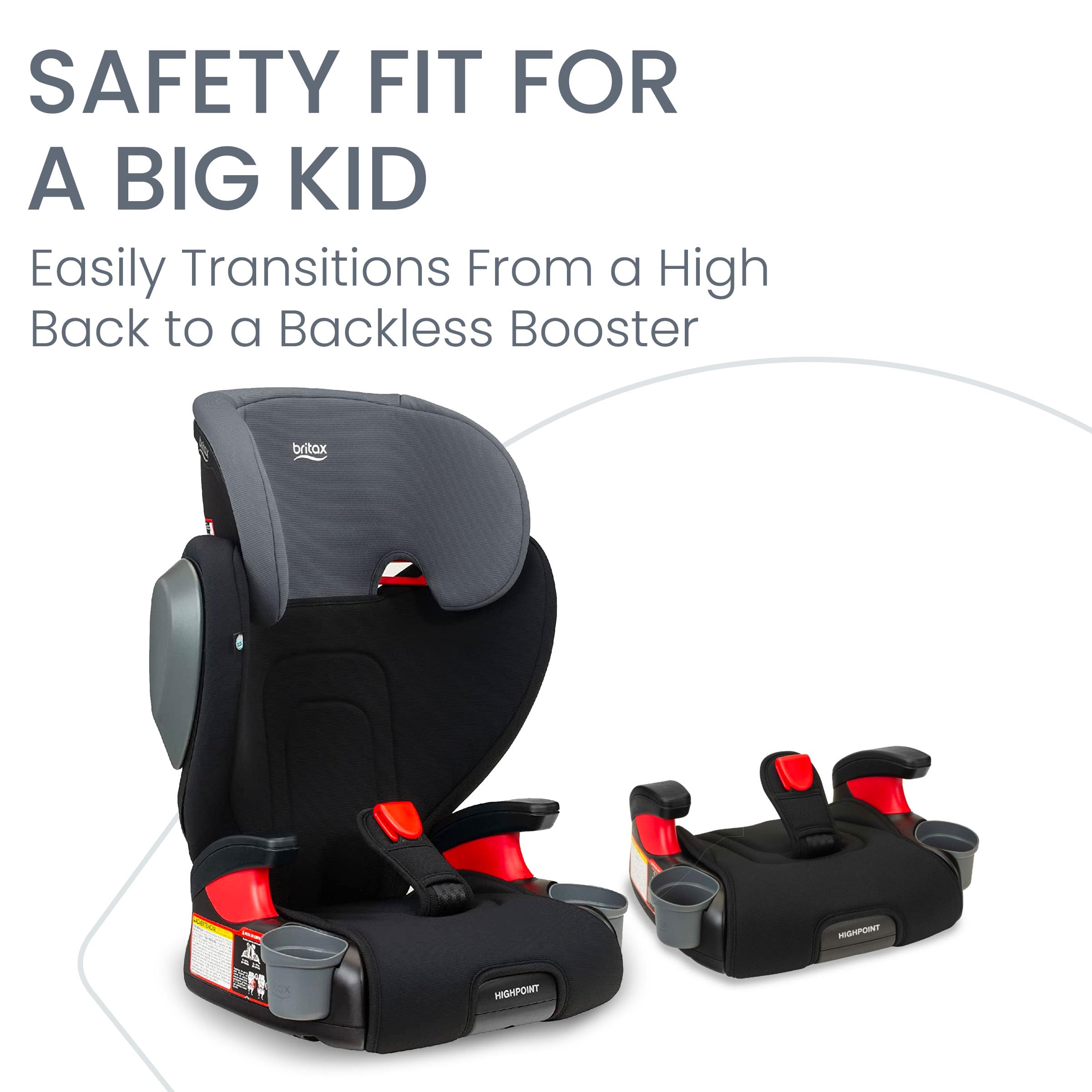 Britax Highpoint 2-Stage Belt-Positioning Booster Car Seat, Cool Flow Gray - Highback and Backless Seat