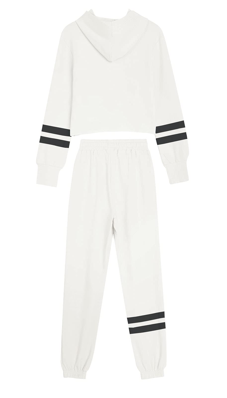 Batermoon Girl's Hooded Sweatsuits Long Sleeve Crop Sweatshirts and Sweatpants Casual Lounge Sets White