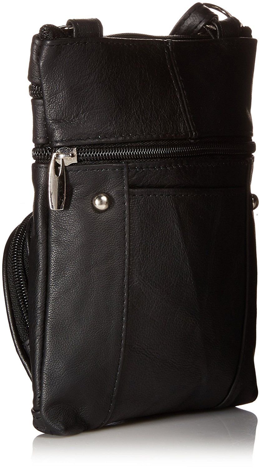 Leather Shoulder Bag Handbag Purse Cross Body Organizer Wallet Multi Pockets (Black)