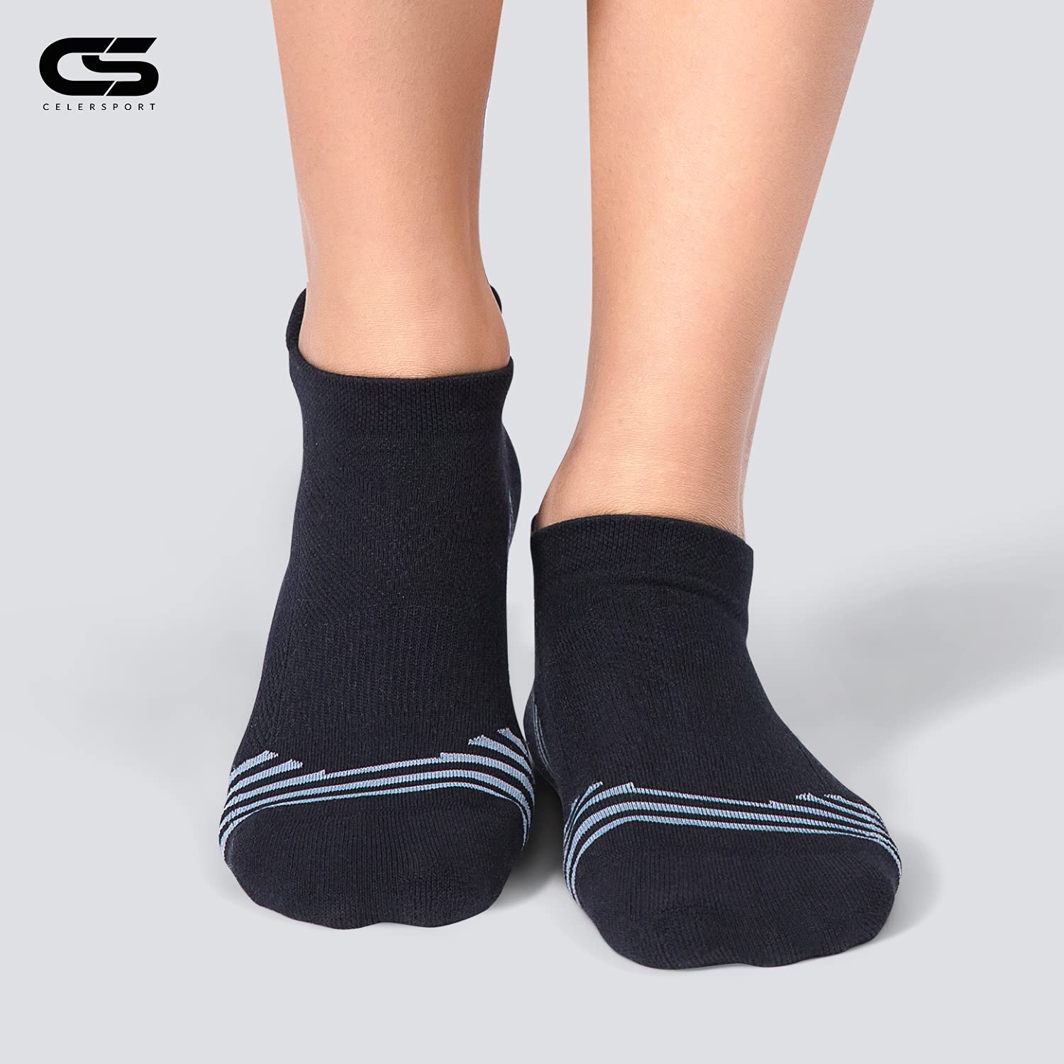 CelerSport Ankle Athletic Running Socks Low Cut Tab Sport Socks for Men Black Medium