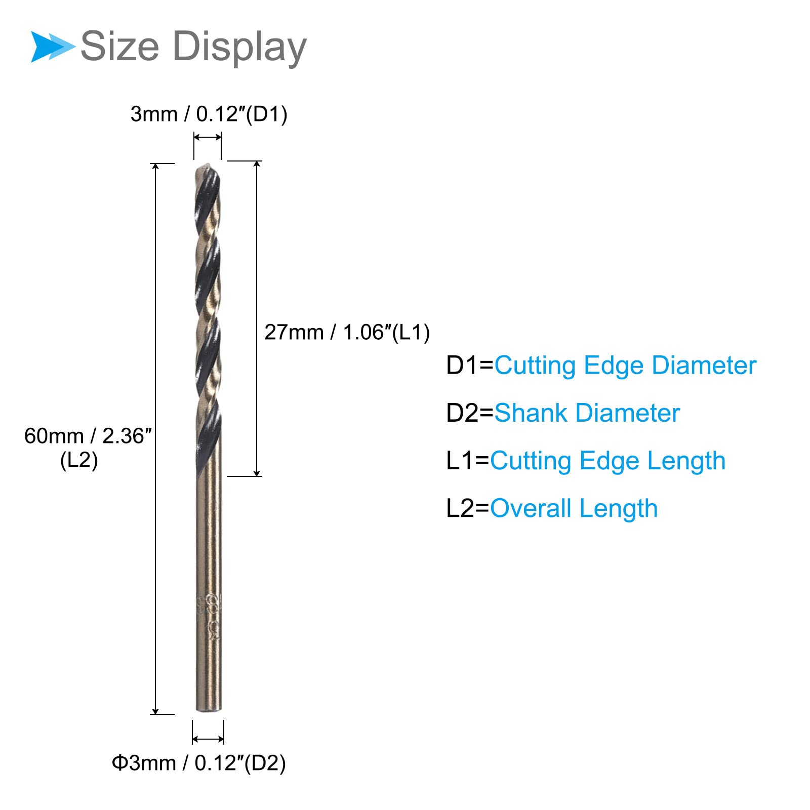 CoCud Twist Drill Bits, 3.5mm Cutting Edge, Titanium & Nitride Coated High Speed Steel 4341 Round Shank - (Applications: for Stainless Steel Drilling Machine), 5-Pieces