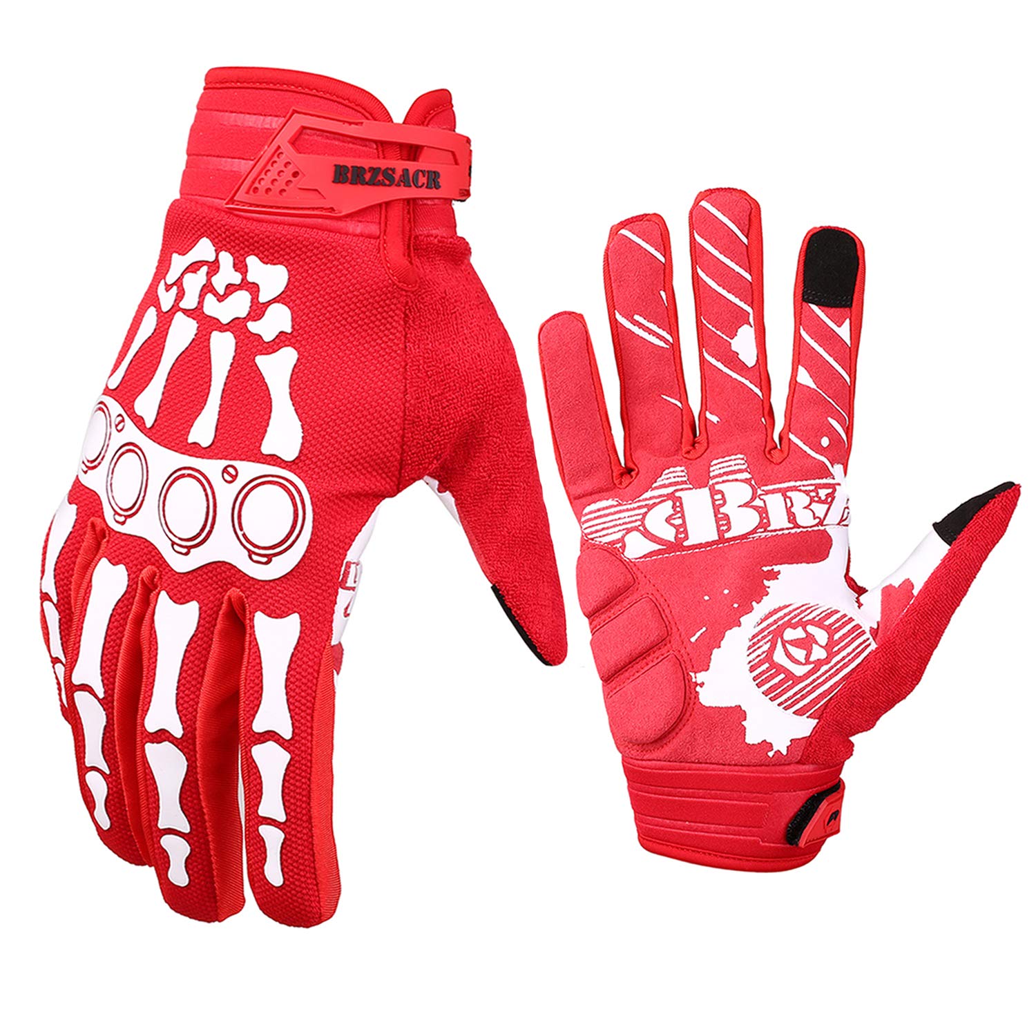 BRZSACR Cycling Gloves Full-Finger Gloves Skeleton Bones Motorcycle Bike Gloves Mountain-Padded Road Bicycle for Men Women Non-Slip and Resistance to Abrasion for Biking Climbing Hiking.(Red.XL)