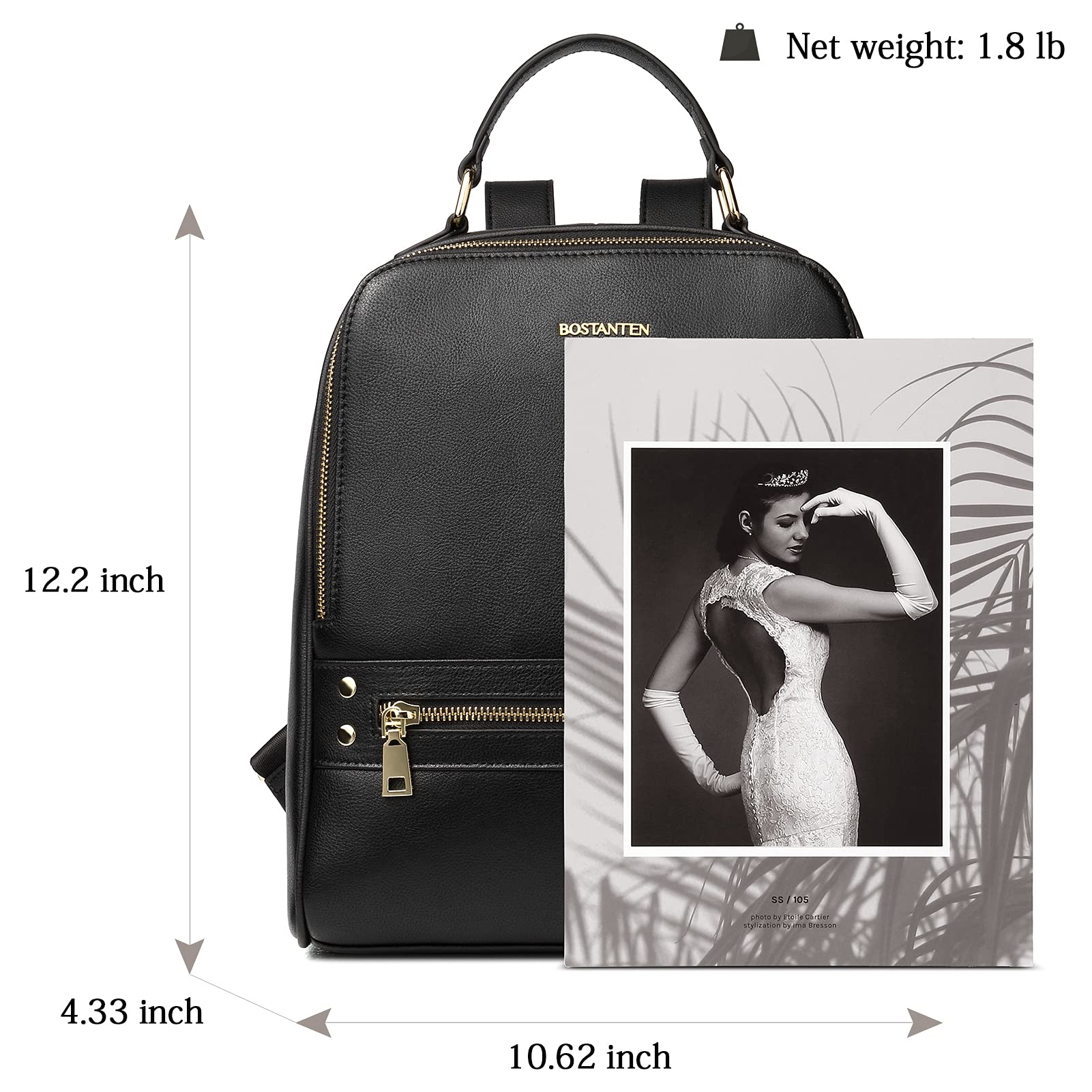 BOSTANTEN Backpack Purse for Women Travel Fashion Backpack Genuine Leather Casual College Daypack