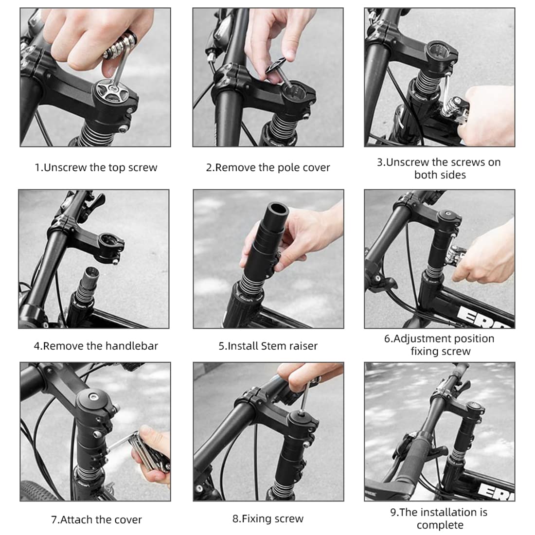 Bike Stem Riser Wake Bike Fork Stem Extender Bicycle Handlebar Raiser Head Up Adapter Suitable for Mountain Bike, Road Bike, MTB, BMX (Aluminium Alloy, Adjustable, Black)