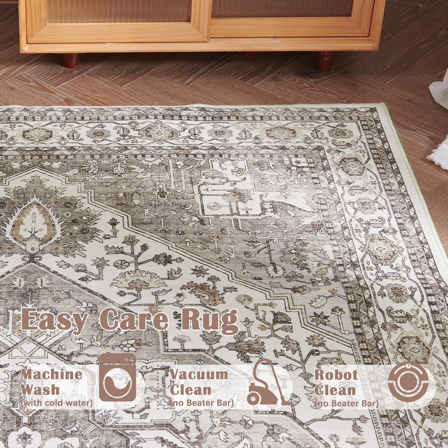 jinchan Washable Runner Rug 2x7 Kitchen Runner Rug Non Slip Grey Taupe Vintage Hallways Runner Rug Ultra-Thin Lightweight Accent Rug Soft Throw Carpet Runners Laundry Room Bedroom Livingroom